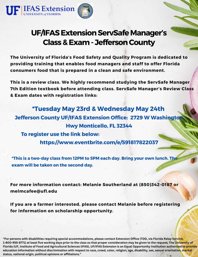 ServSafe Manager's Class & Exam - Jefferson County - UF/IFAS Extension ...