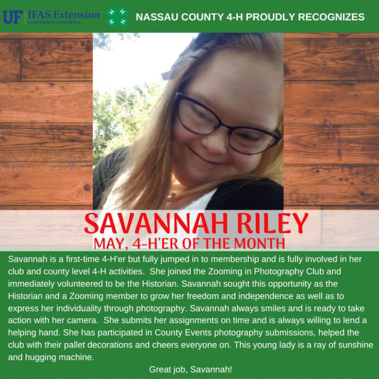 4-H'er of the Month: Savannah Riley! - UF/IFAS Extension Nassau County