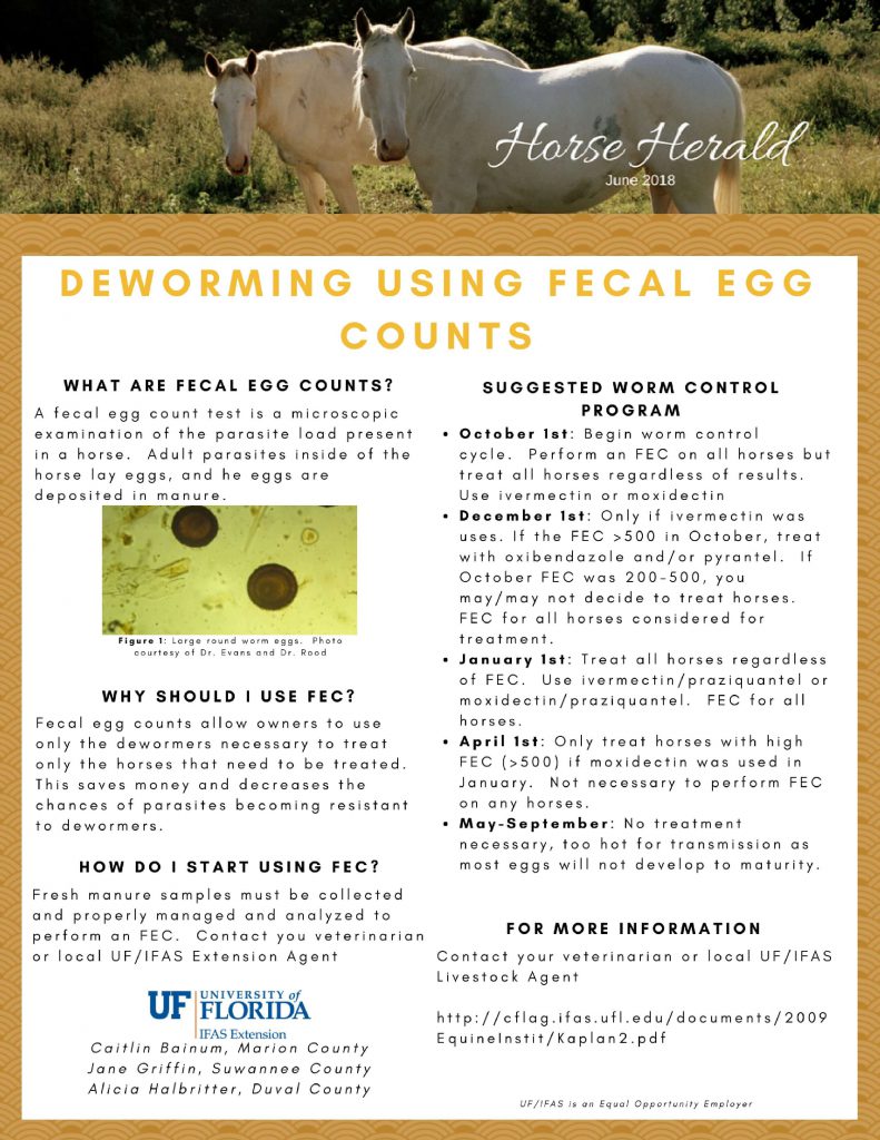 Horse Herald- Deworming Horses Using Fecal Egg Counts - UF/IFAS ...